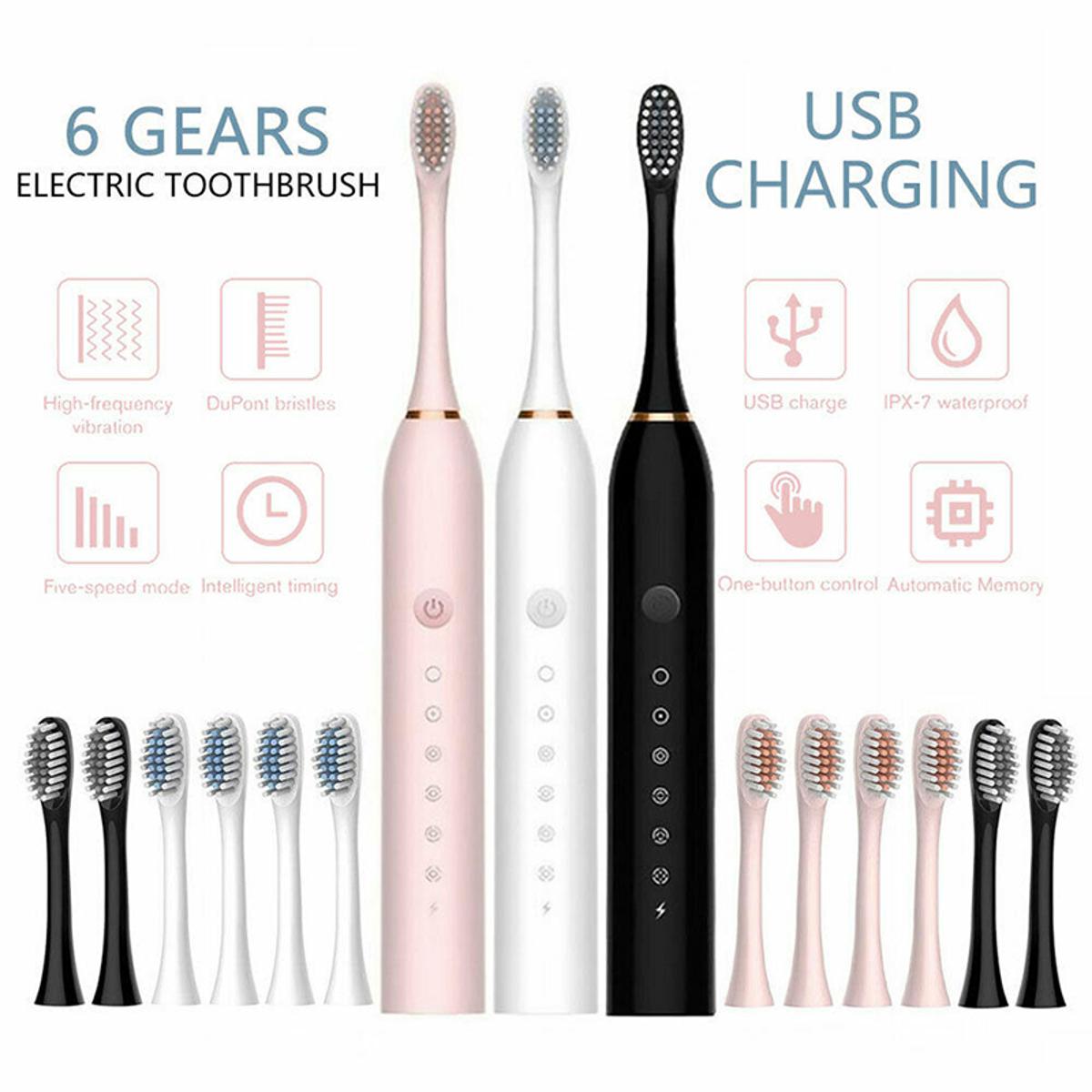 Powerful Ultrasonic Sonic Electric Toothbrush USB Charge Rechargeable ...